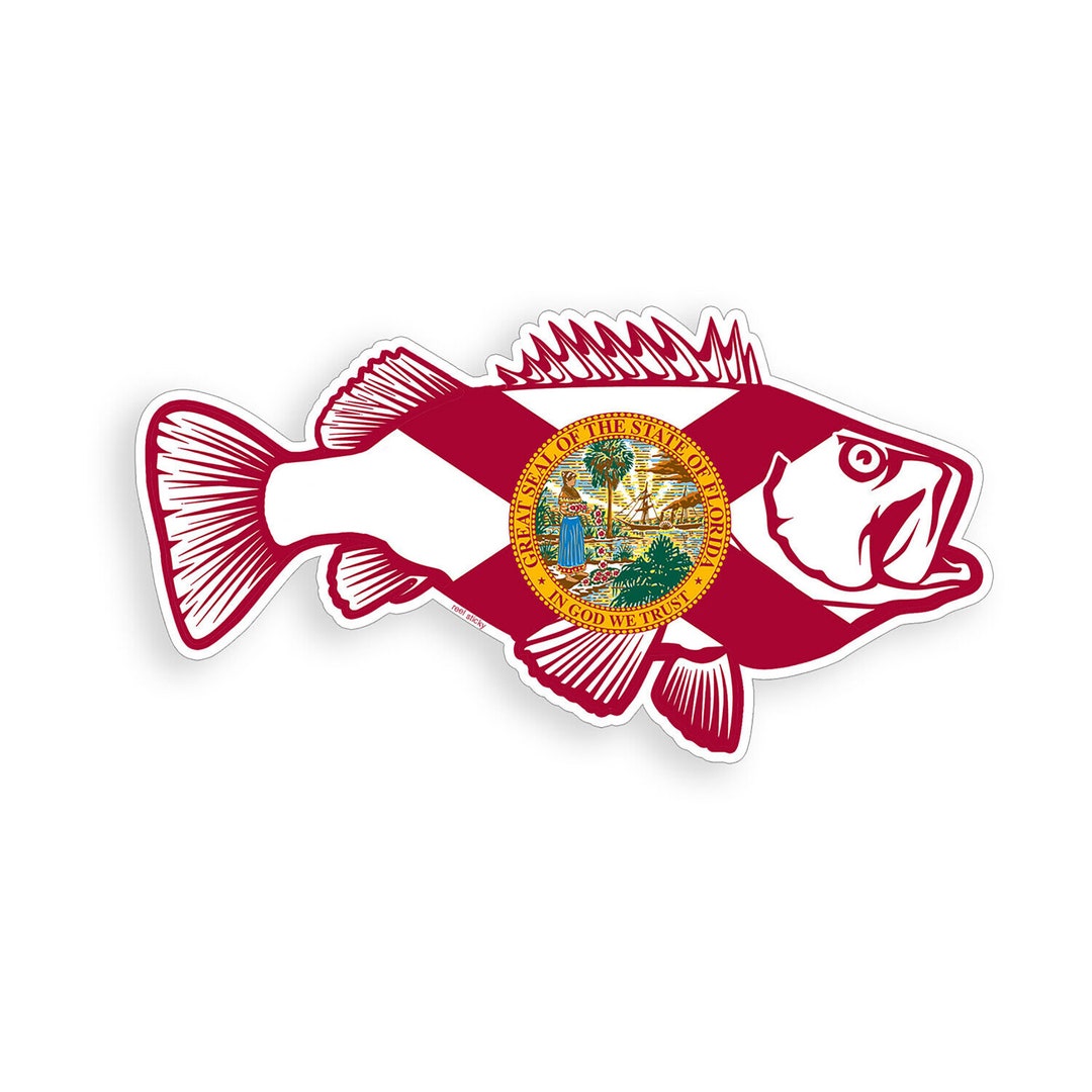 Florida Bass Fish Sticker Printed Vinyl Fishing FL State Flag Laptop ...