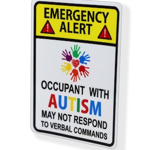 Emergency Alert Occupant With Autism Sticker Safety Door Wall Car ...