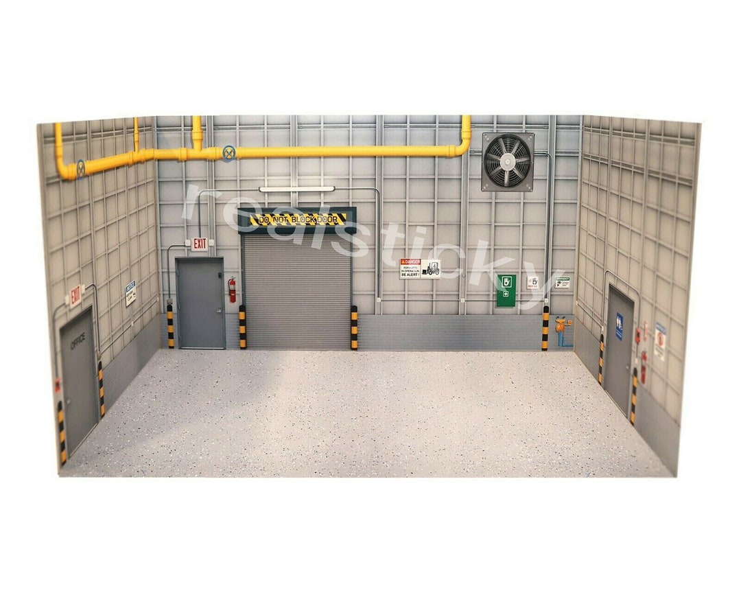 RC 1/10 Scale FULL Garage Sticker Set Gray Wall Yellow Metal HVAC Shop ...