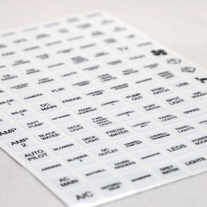 126 Die Cut White and Black Boat Dash Panel Marine Switch Gauge Label ...