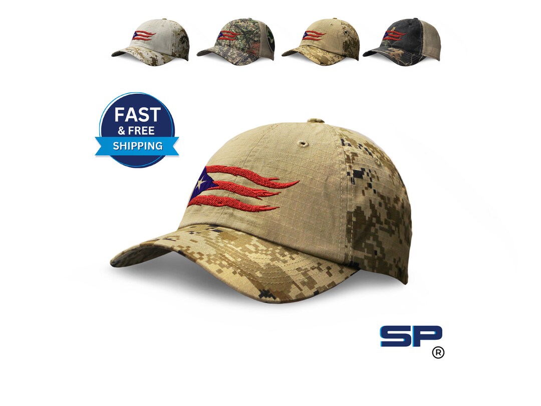 Soft Camo Hat Puerto Rico Flame Flag Black Embroidery - Etsy