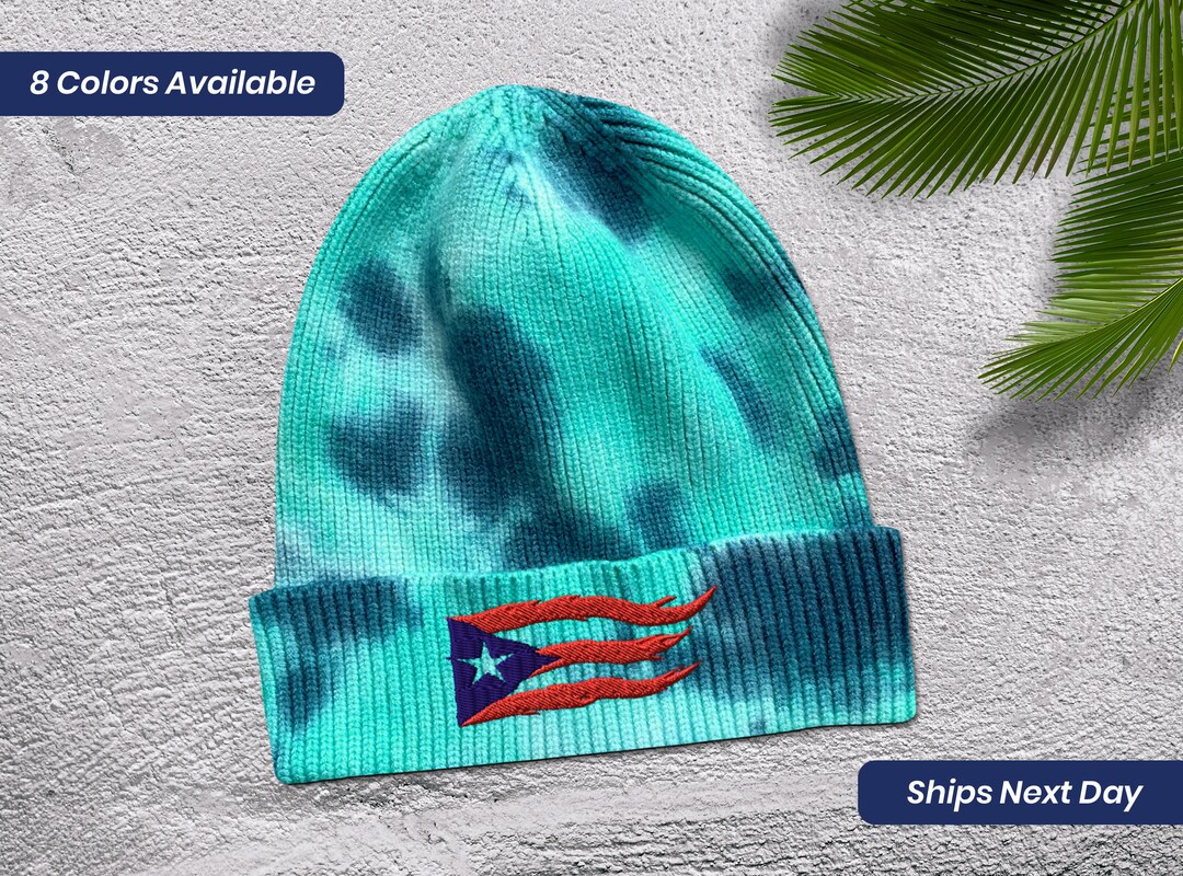 Tie Dye Beanie Hat Winter Beanie Women Puerto Rico Flame Flag Black ...