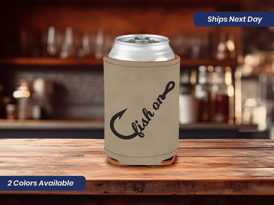 Leatherette Beer Cuzzi Can Sleeve Fish on Fishing Hook Drink Cooler ...