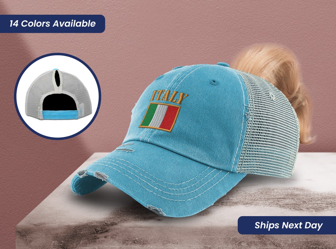 Ponytail Cap Women's Baseball Cap Italy Flag Embroidery Sun Hat With ...