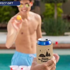 Leatherette Beer Cuzzi Can Sleeve Happy Camper Arrow Moon and Star ...