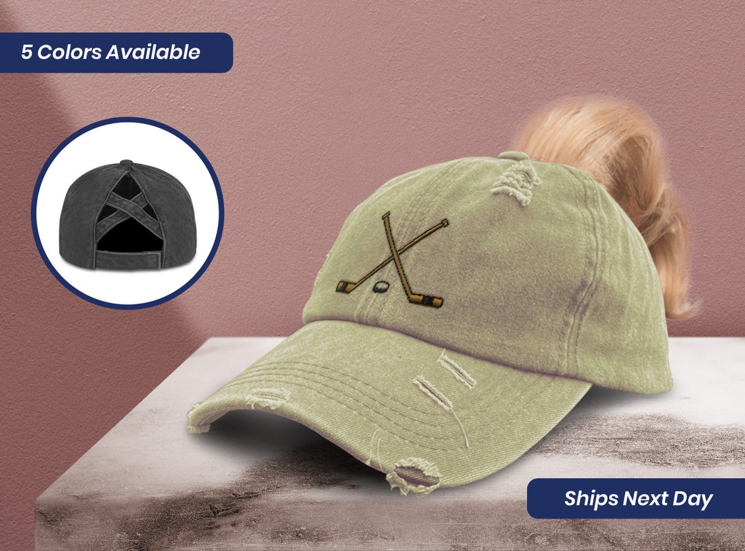 Women's Baseball Cap Ponytail Cap Hockey Sticks Embroidery Sun Hat With ...
