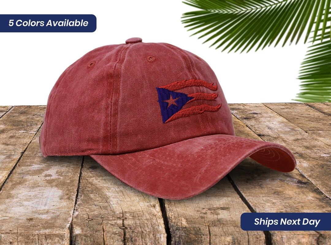 Puerto Rico Flame Flag Black Embroidery Puerto Rico Flag Vintage Hats ...