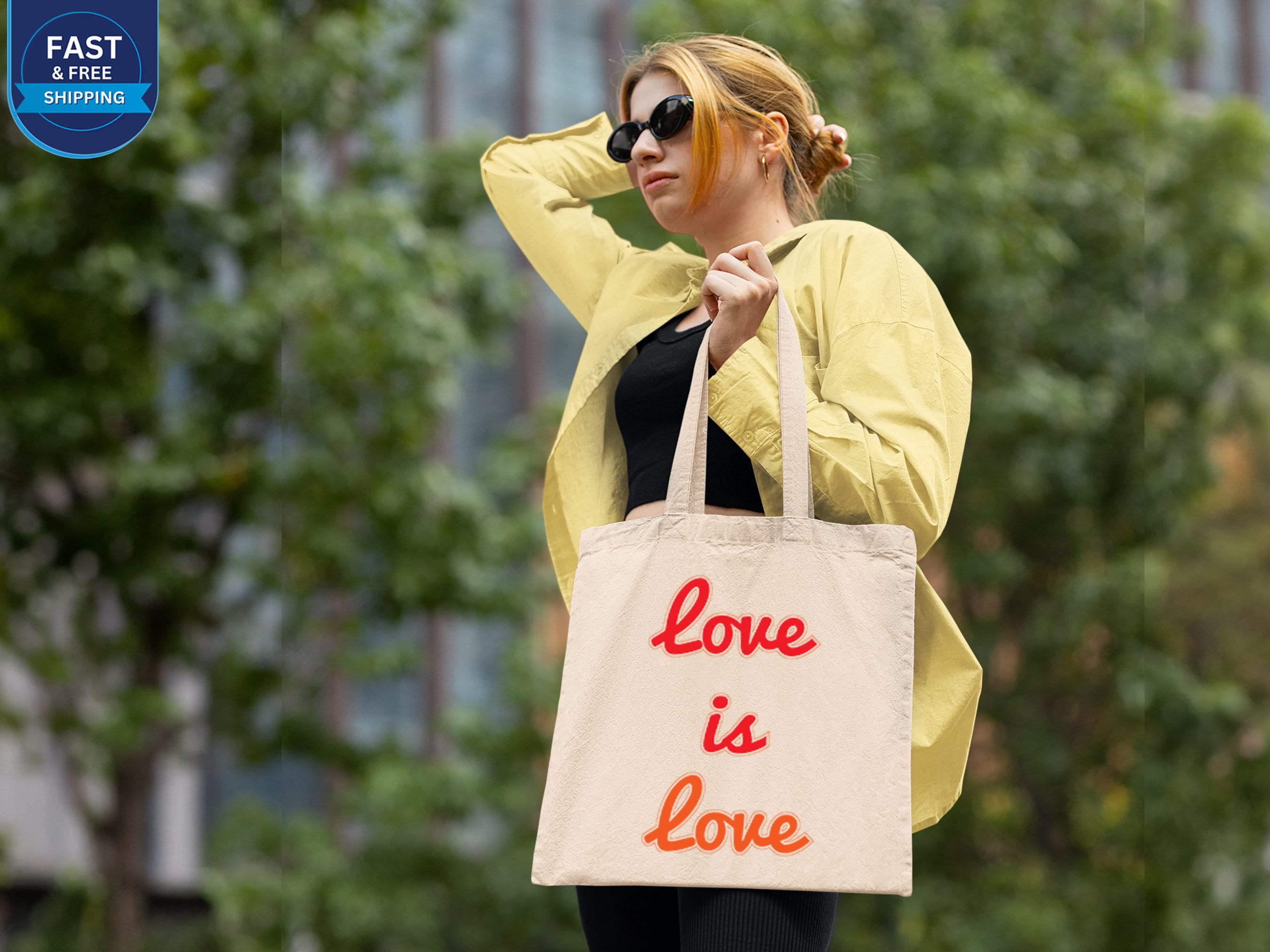 Canvas Tote Reusable Shopping Bag Love is Love Heart Valentines Day ...