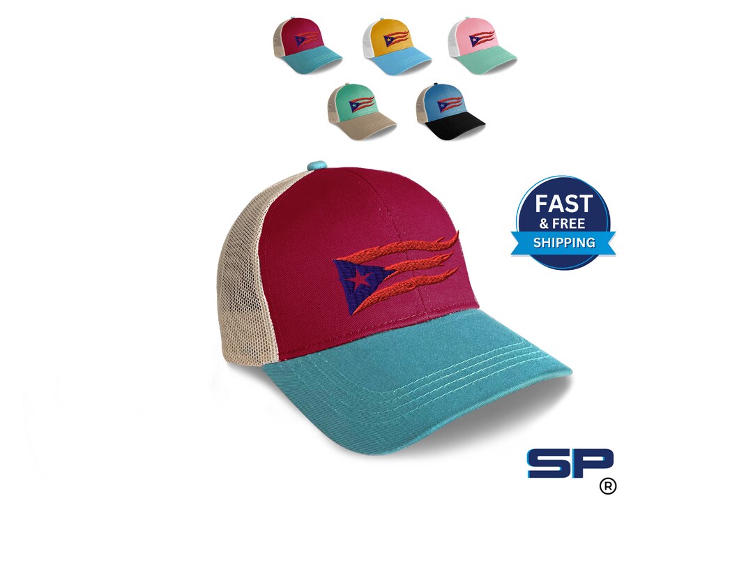 Baseball Cap Trucker Hat Puerto Rico Flame Flag Black Embroidery Puerto ...