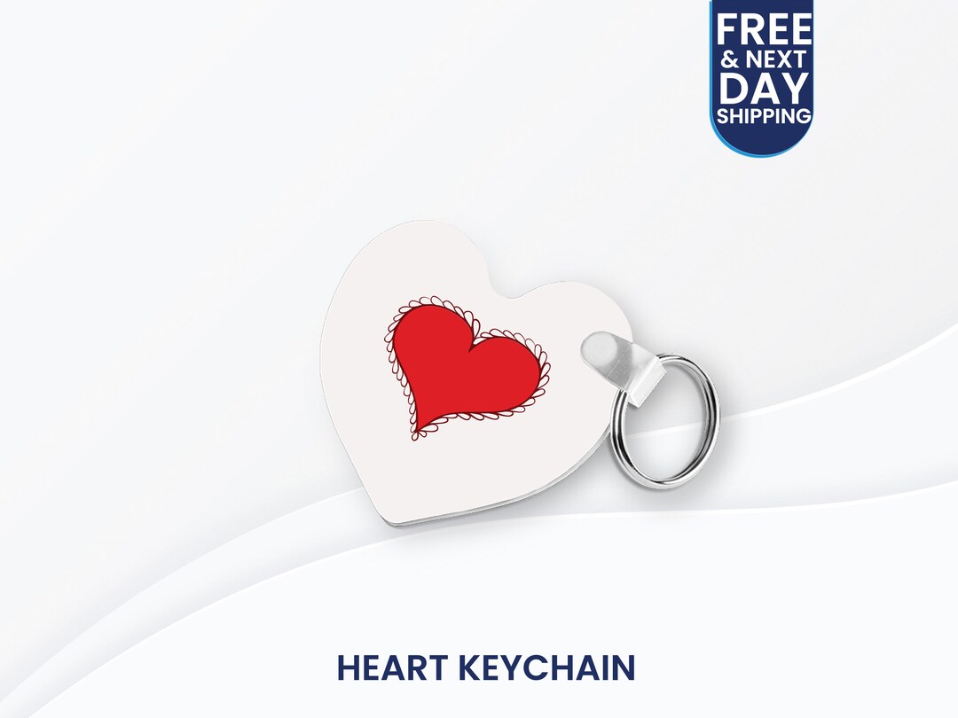 Custom Keychain Curly Dash Bold Hear Red Valentines Day Heart Shape ...