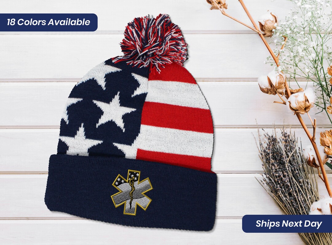 Beanie for Men Pom Pom Beanie Hat Paramedic Emt Embroidery Winter ...