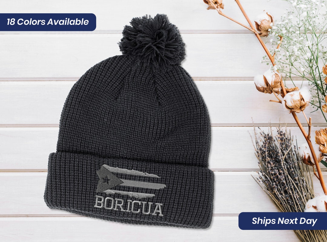 Beanie for Men Pom Pom Beanie Hat Puerto Rico Island Map Flag C Winter ...