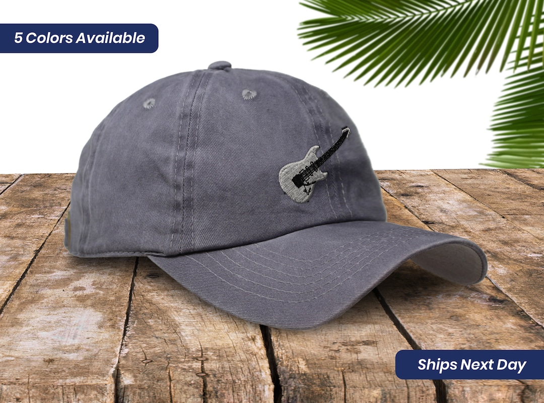 Soft Baseball Cap Dad Dad Hat Electric Guitar White Embroidery Vintage ...