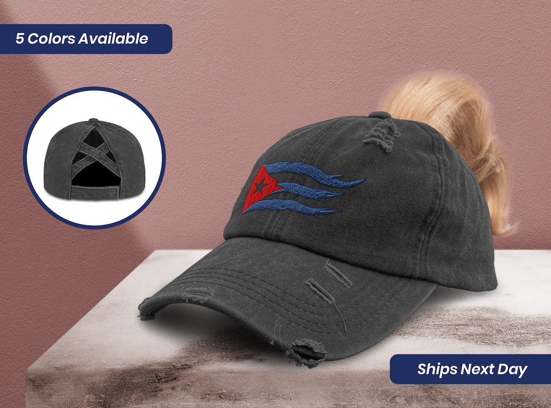 Women's Baseball Cap Ponytail Cap Cuba Cuban Flag Flame Embroidery Sun ...