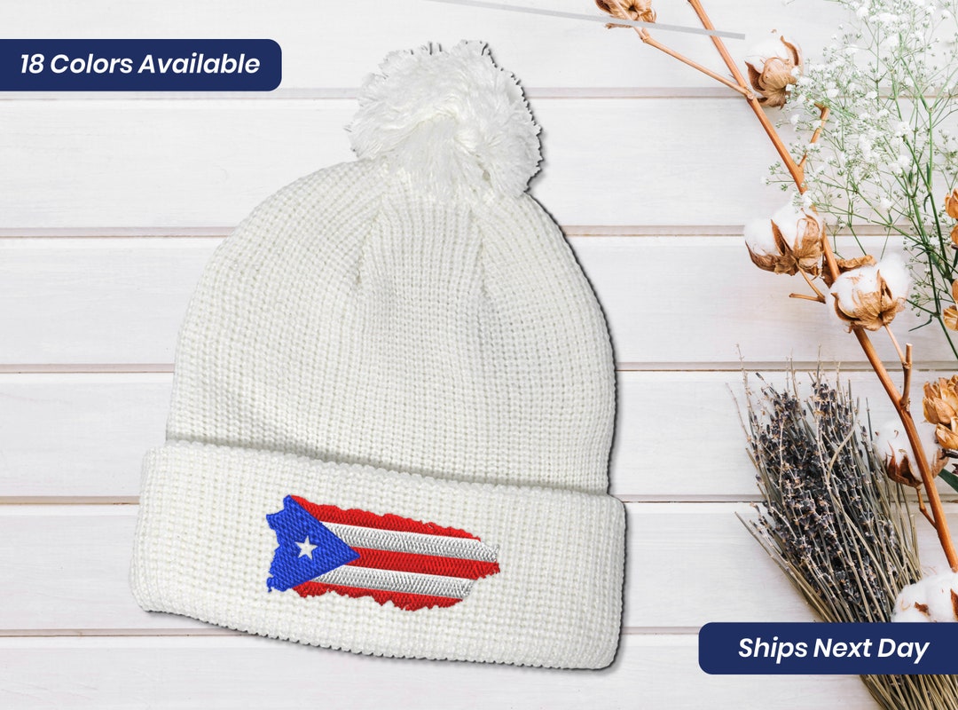 Beanie for Men Pom Pom Beanie Hat Puerto Rico Map Flag Embroidery ...