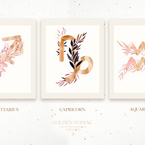 38 Golden Zodiac Clipart, Watercolor Zodiac Illustrations, Zodiac Set ...