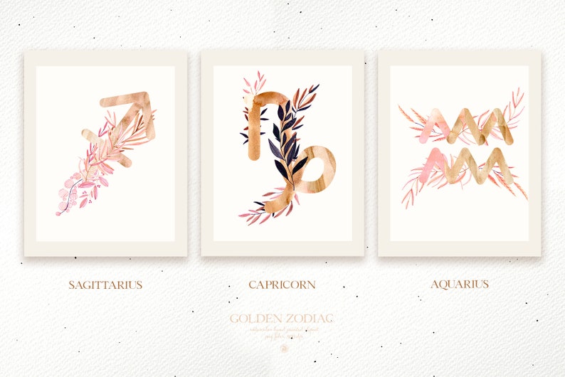 38 Golden Zodiac Clipart, Watercolor Zodiac Illustrations, Zodiac Set ...