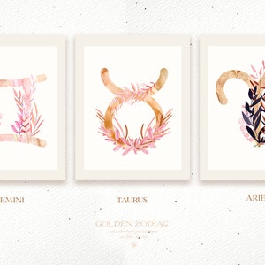 38 Golden Zodiac Clipart, Watercolor Zodiac Illustrations, Zodiac Set ...