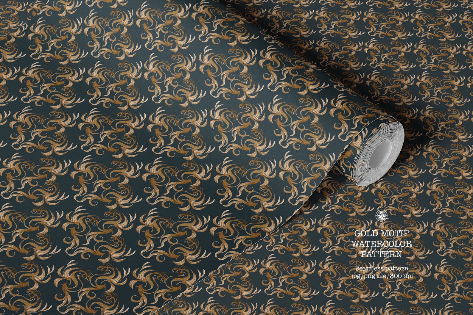 Watercolor Gold Motif Seamless Pattern, Gold Wallpaper, Flowers Fabric ...