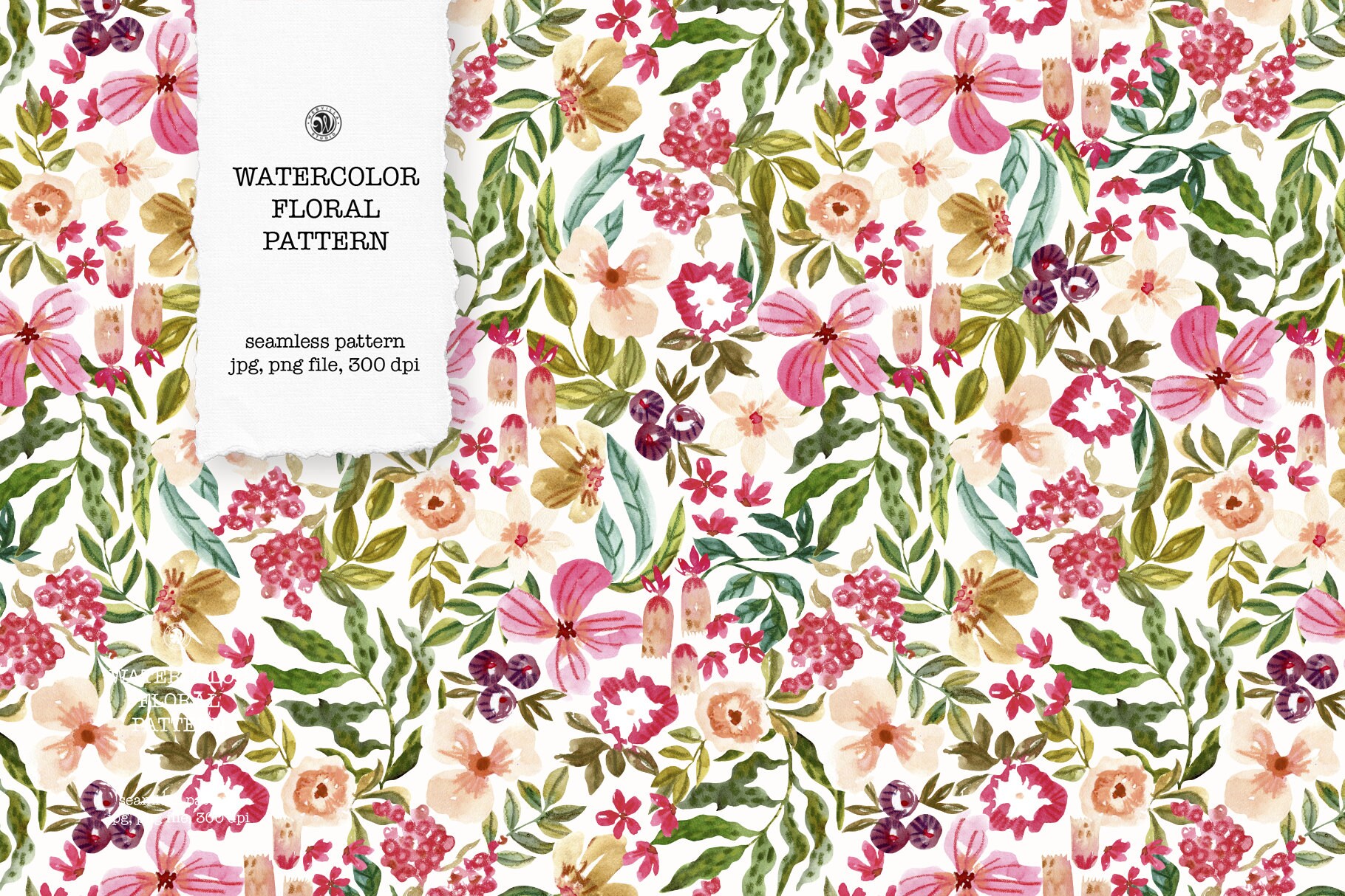 Watercolor Hand Painted Floral Pattern, Summer Floral Background ...