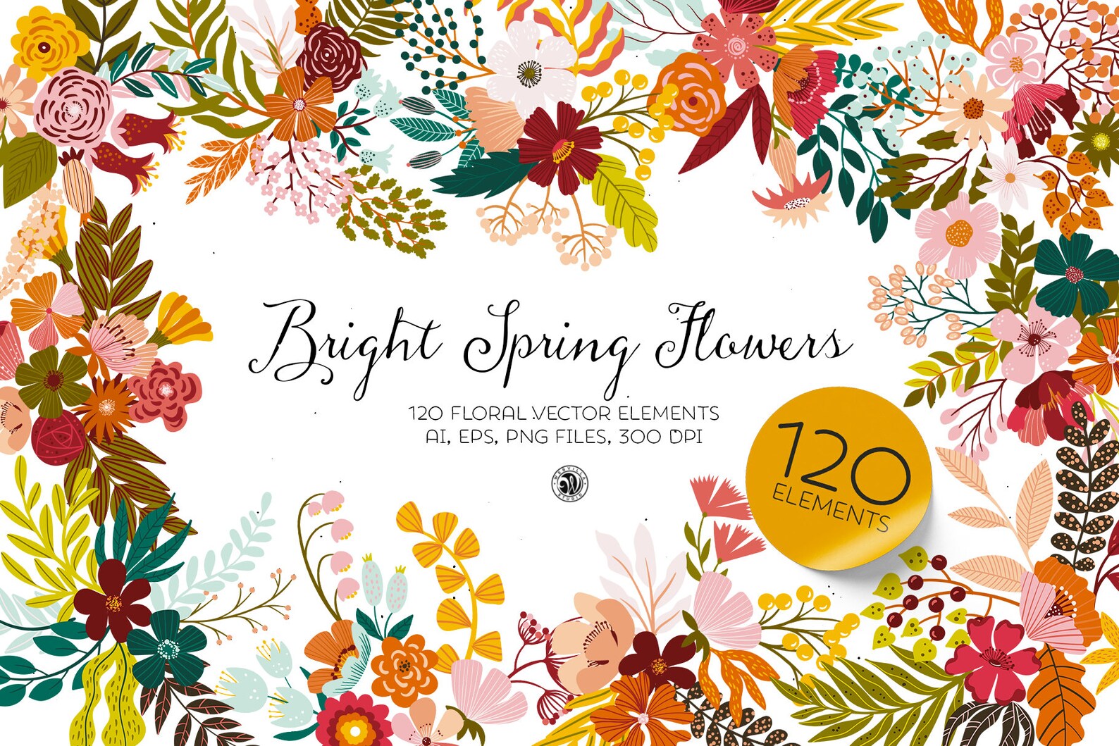 Big Set 120 Floral Clipart Vector Set Flowers Clipart Hand - Etsy