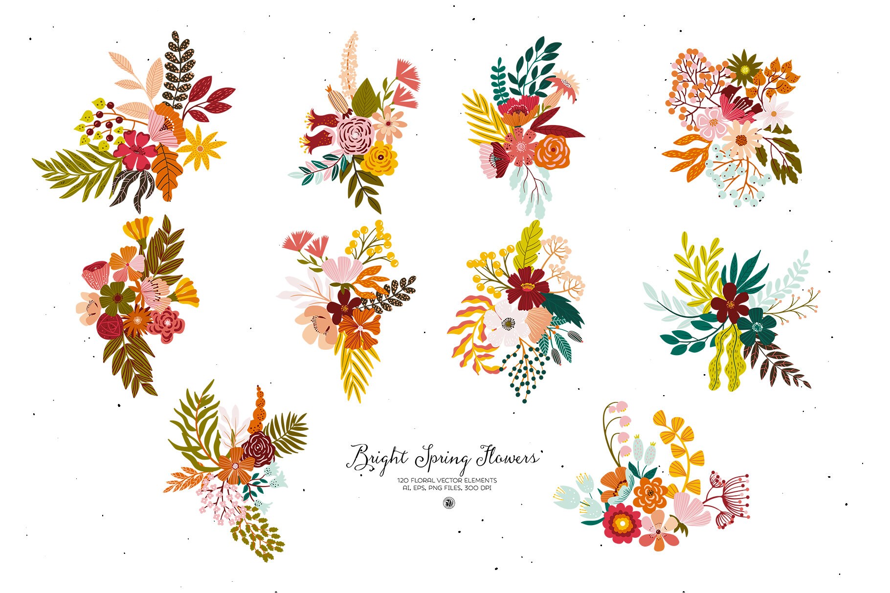 Big Set 120 Floral Clipart Vector Set Flowers Clipart Hand - Etsy