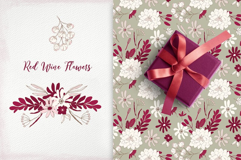 33 Red Vine Flowers Vector Hand Drawn Clipart 9 Digital | Etsy