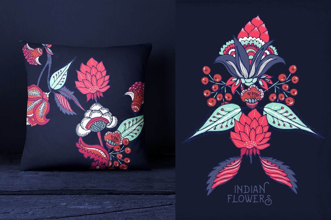 Buy 39 Indian Flowers, Hand Drawn Vector Clipart, Leaves Clipart, Hand ...