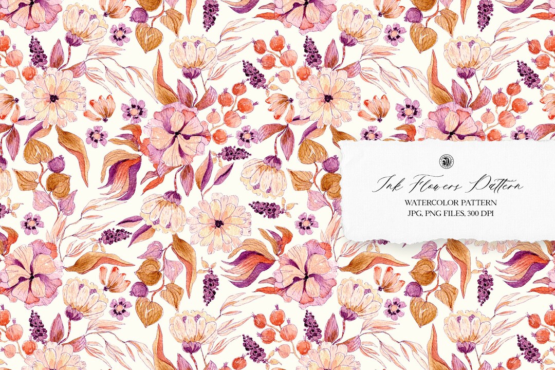 Watercolor Hand Painted Floral Pattern, Ink Pattern - Ink Flowers ...