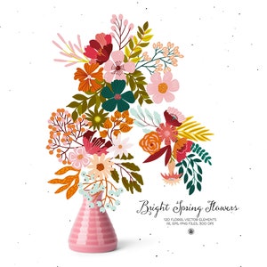 Big Set 120 Floral Clipart Vector Set, Flowers Clipart, Hand Drawn ...