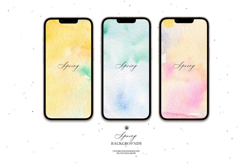 8 Spring Watercolor Backgrounds, Digital Hand Painted Spring Watercolor ...
