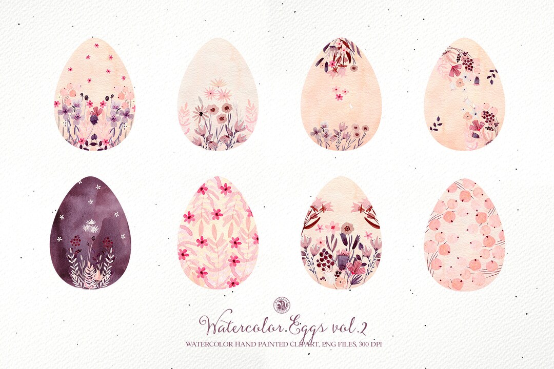 Easter Watercolor Floral Eggs Clipart: Hand-painted PNG Set (digital ...