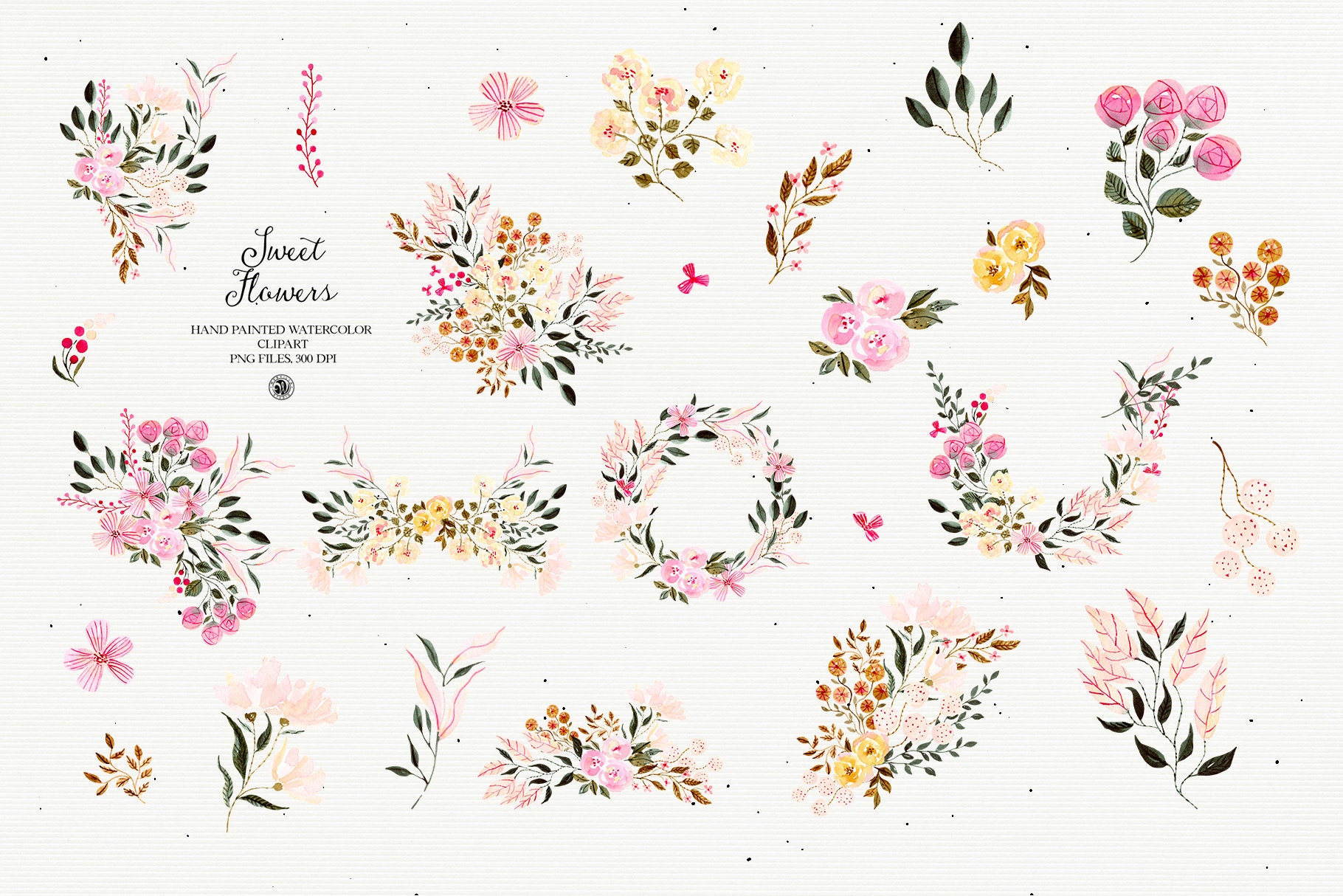 27 Watercolor Hand Painted Clipart, Floral Clipart, Digital Flowers for ...
