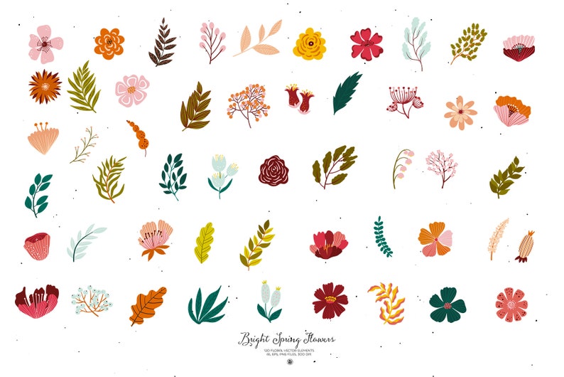 Big Set 120 Floral Clipart Vector Set Flowers Clipart Hand - Etsy