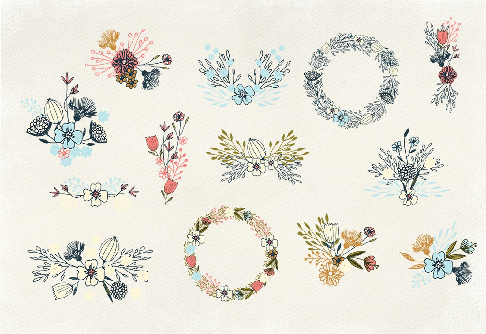 41 Floral Clipart Vector Set Flowers Clipart Hand Drawn - Etsy