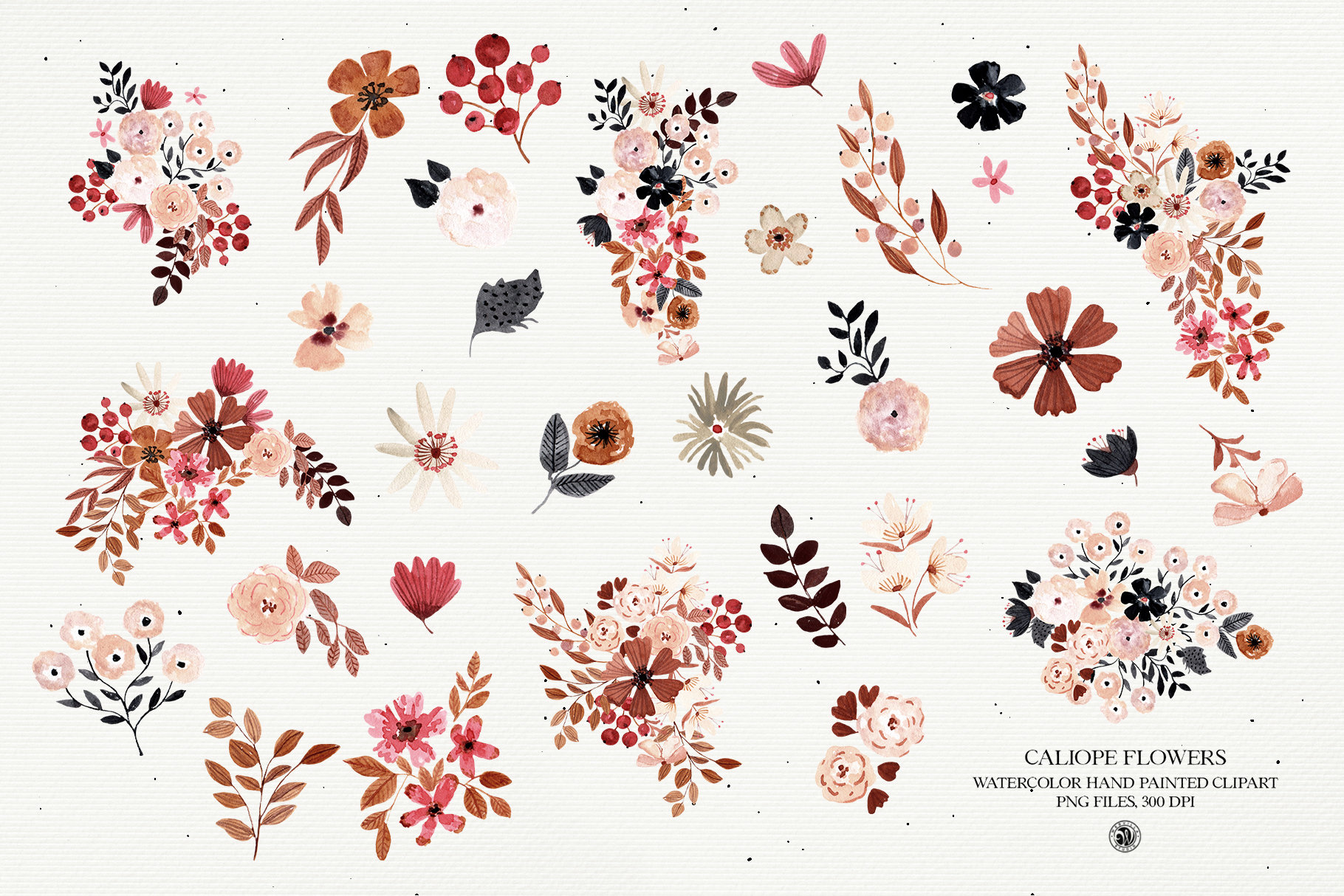 Watercolor Floral Clipart: Hand-painted Kaliope Flowers (digital ...