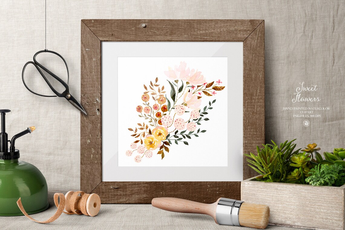 27 Watercolor Hand Painted Clipart, Floral Clipart, Digital Flowers for ...