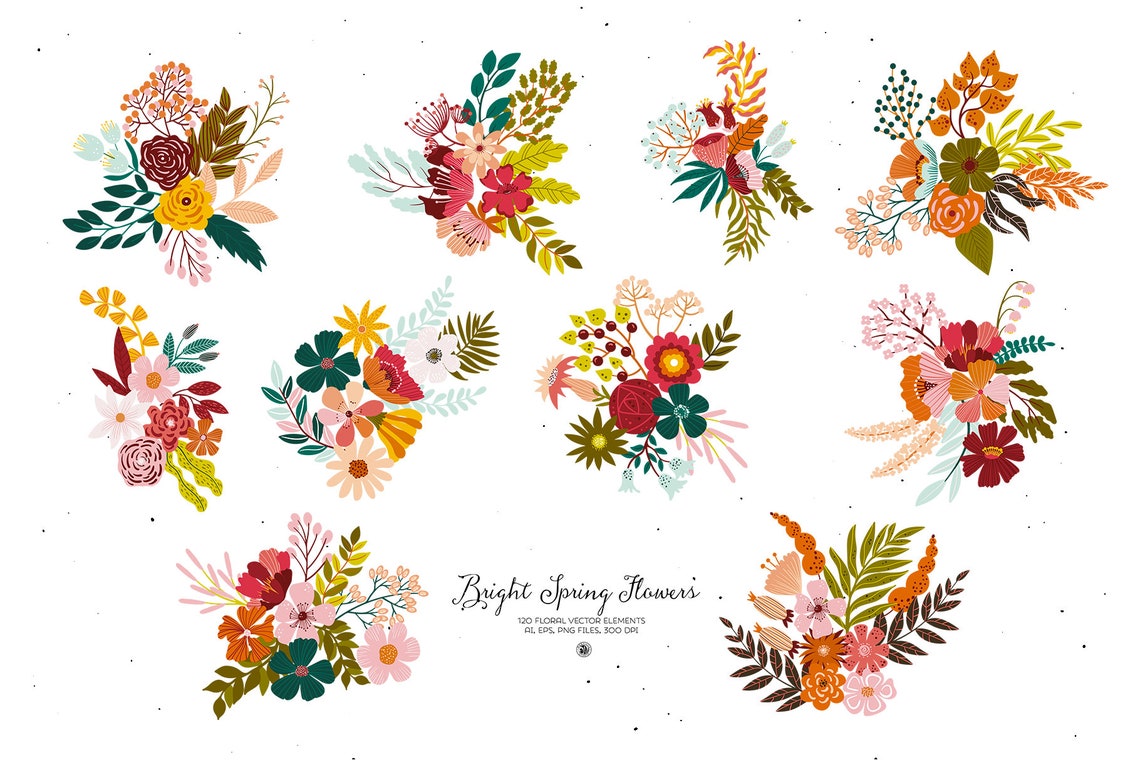 Big Set 120 Floral Clipart Vector Set Flowers Clipart Hand - Etsy
