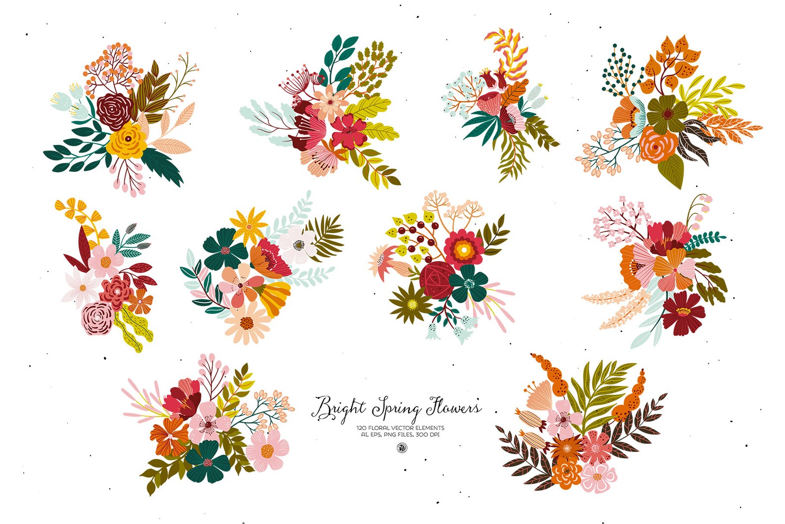 Big Set 120 Floral Clipart Vector Set, Flowers Clipart, Hand Drawn ...