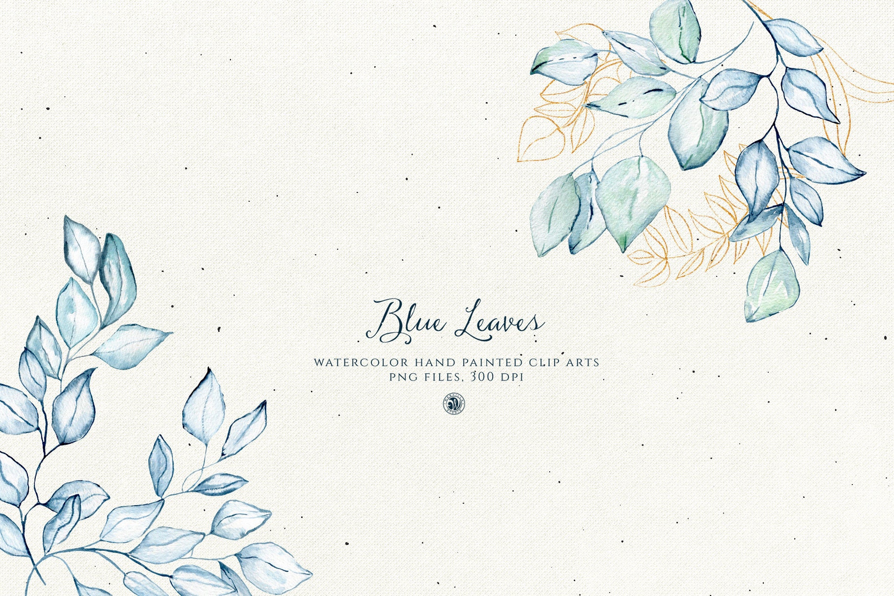 30 Blue Leaves Clipart Set, Digital Patterns, Watercolor Hand Painted ...
