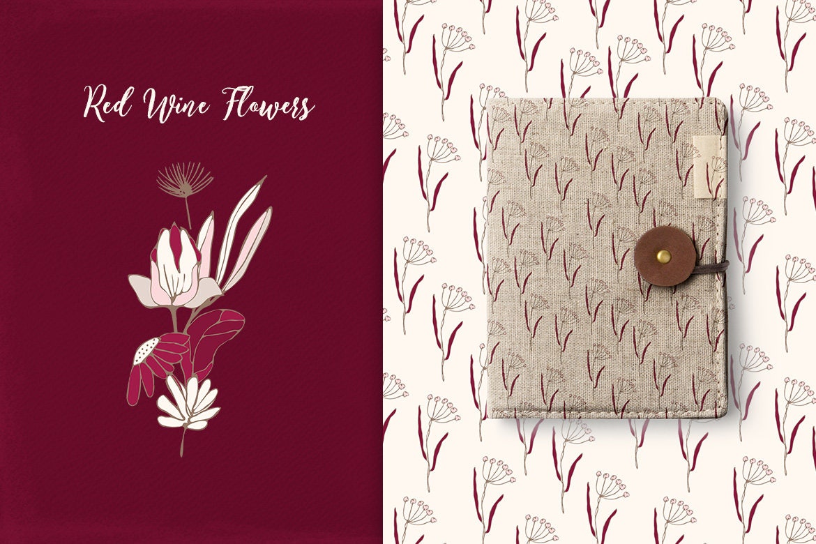 33 Red Vine flowers vector hand drawn clipart 9 digital | Etsy