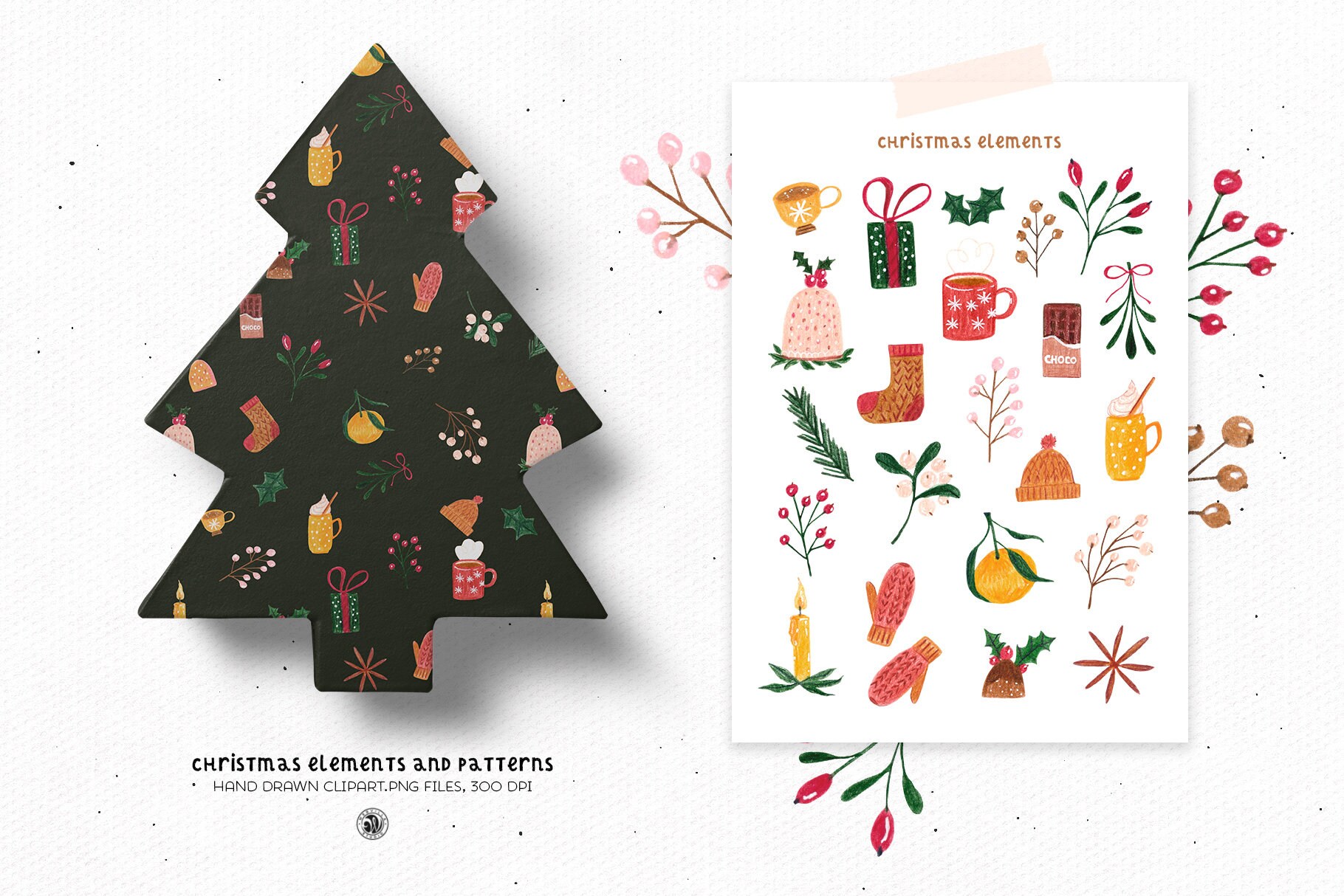 24 Christmas Clipart 3 Digital Patterns Hand Painted Noel - Etsy