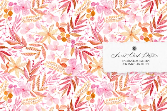 Watercolor Hand Painted Floral Pattern Pink Pattern Flowers - Etsy