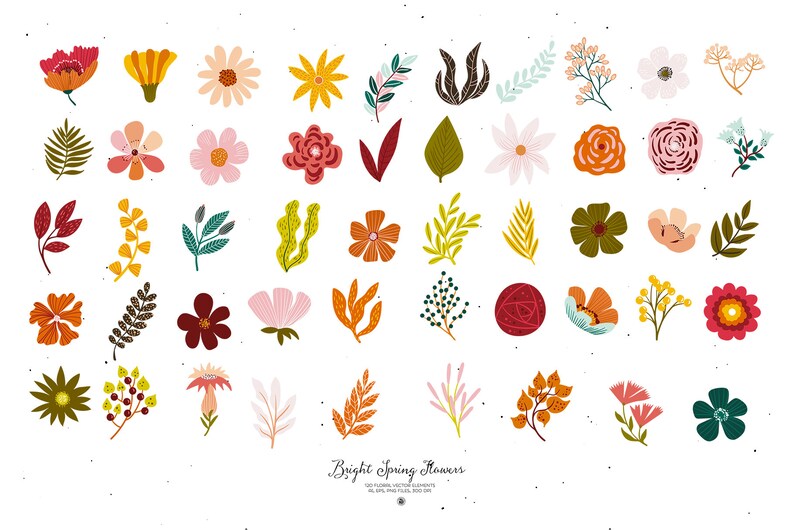 Big Set 120 Floral Clipart Vector Set Flowers Clipart Hand - Etsy