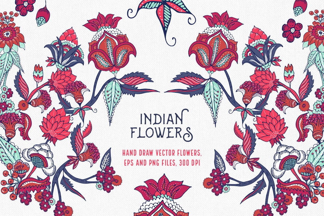 39 Indian Flowers Hand Drawn Vector Clipart Leaves Clipart - Etsy