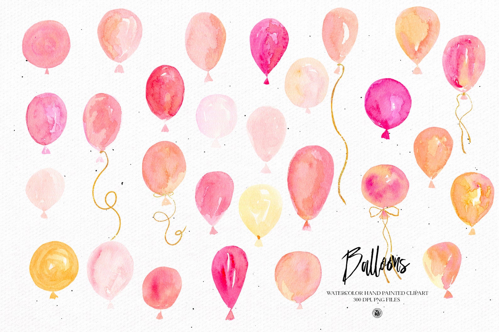 33 Balloons Watercolor Clipart, Hand Painted Watercolor Balloons ...