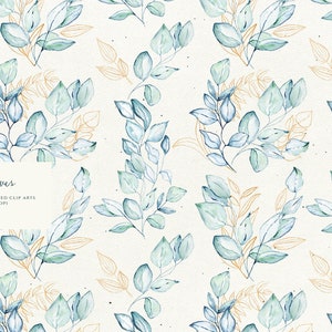 30 Blue leaves clipart set digital patterns watercolor hand | Etsy