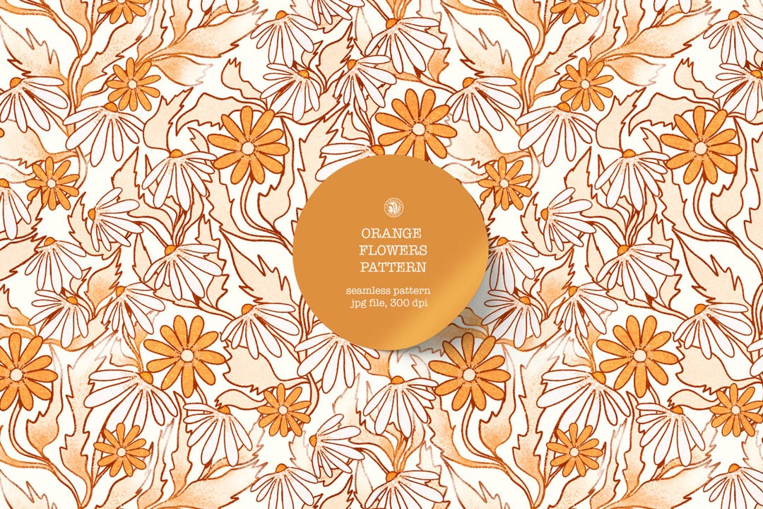Hand Drawn Floral Pattern, Orange Flowers Pattern, Soft Fabric - Hand ...