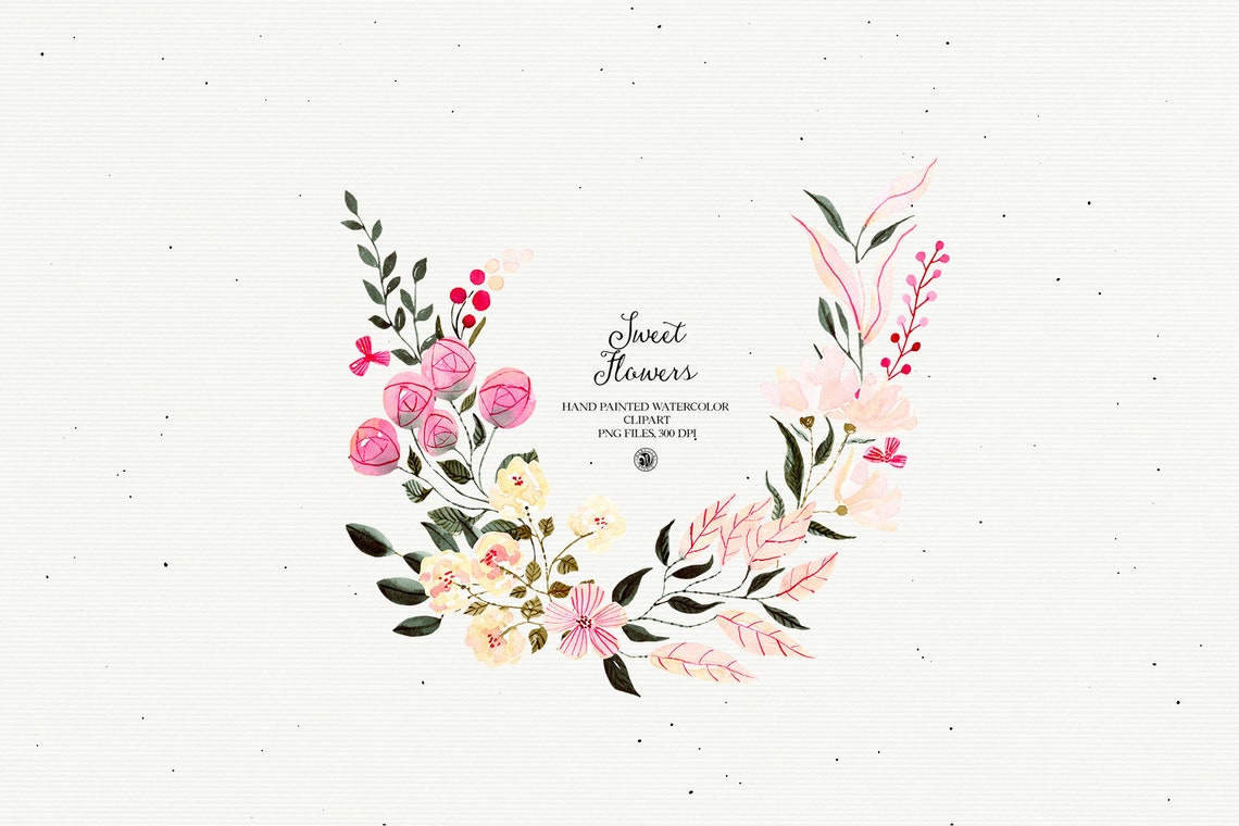 27 Watercolor Hand Painted Clipart, Floral Clipart, Digital Flowers for ...