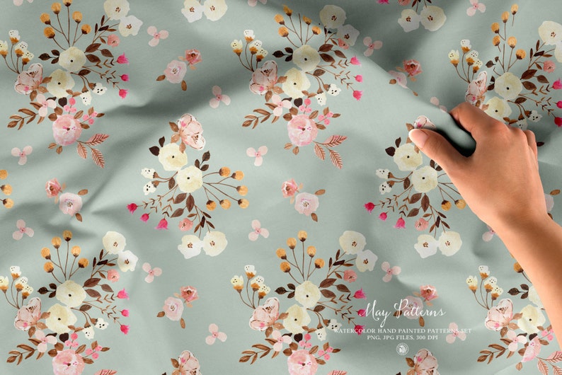 Hand Painted 5 Watercolor Floral Digital Patterns, Digital Patterns Set ...